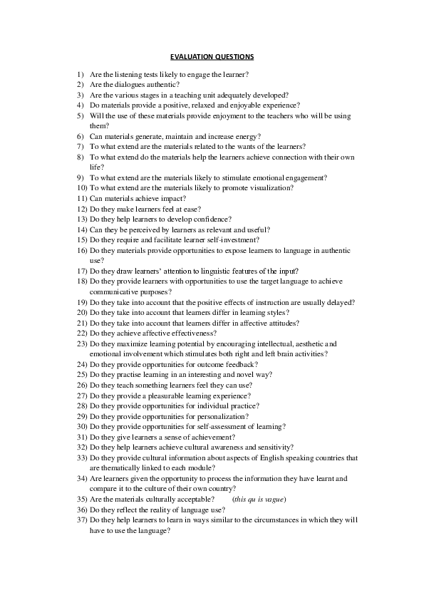 (DOC) EVALUATION QUESTIONS