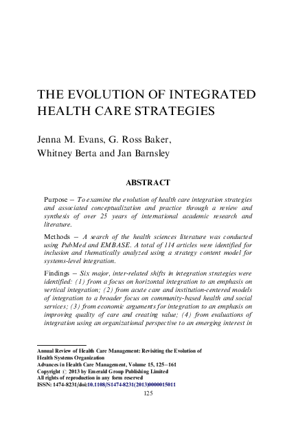 (PDF) The evolution of integrated health care strategies