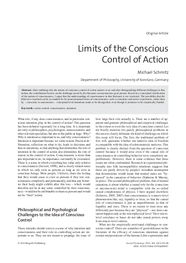 (PDF) Limits of the Conscious Control of Action