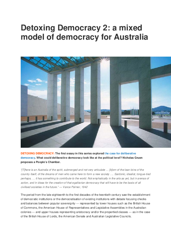 (PDF) Detoxing Democracy 2: a mixed model of democracy for Australia