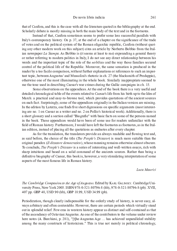 (PDF) Kaj Sandberg, Review of Karl Galinsky (ed.), The Cambridge ...