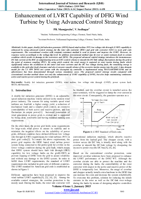 Pdf Enhancement Of Lvrt Capability Of Dfig Wind Turbine By Using Advanced Control Strategy