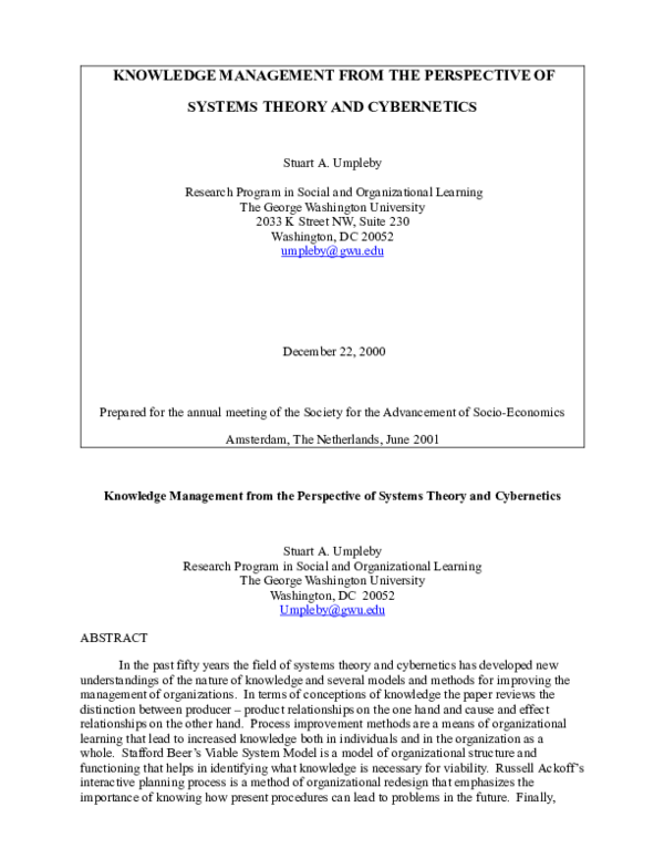 (PDF) Knowledge Management from the Perspective of Systems Theory and ...