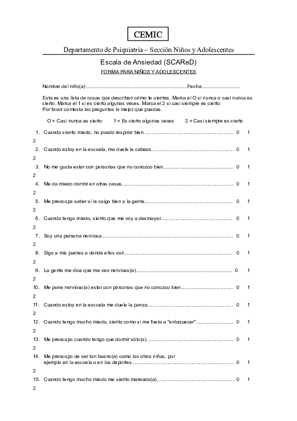 (DOC) Departamento de Psiquiatría – Sección Niños y Adolescentes Escala ...