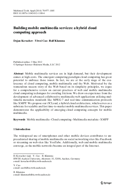 (PDF) Building mobile multimedia services: a hybrid cloud computing approach