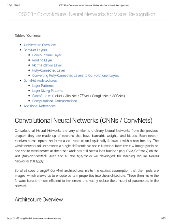 Pdf Cs231n Convolutional Neural Networks For Visual Recognition