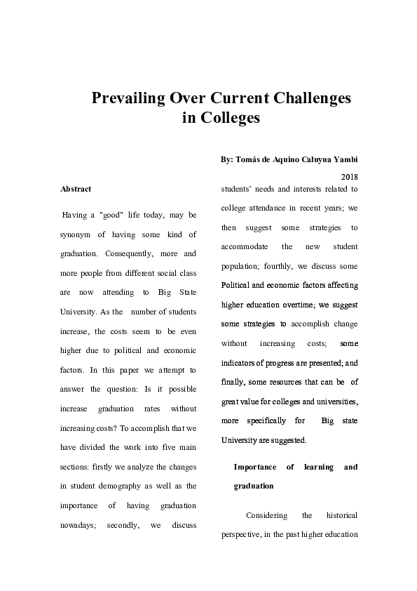 (PDF) Prevailing Over Current Challenges in Colleges