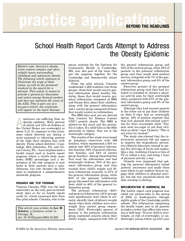 (PDF) School health report cards attempt to address the obesity ...