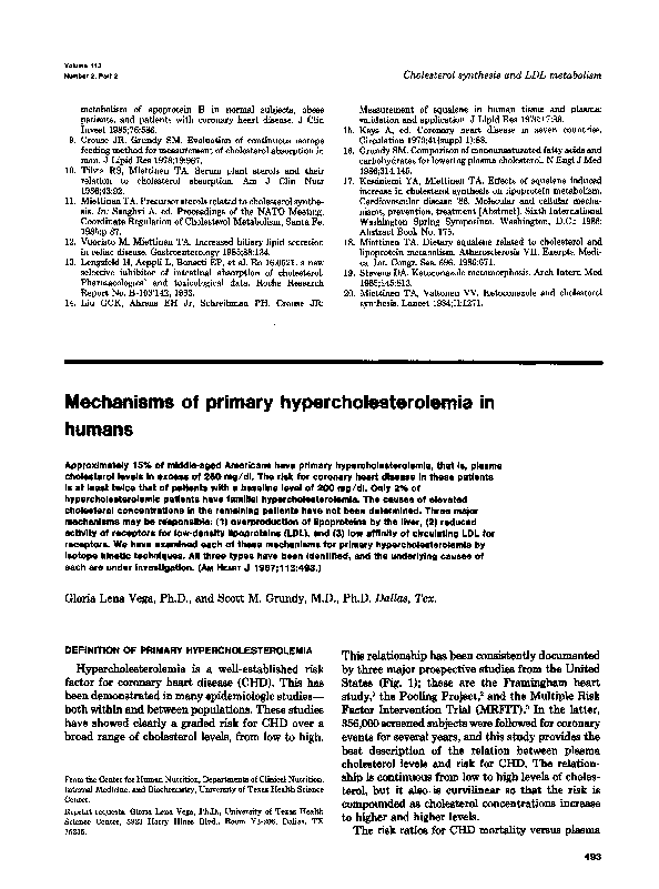 (PDF) Mechanisms of primary hypercholesterolemia in humans