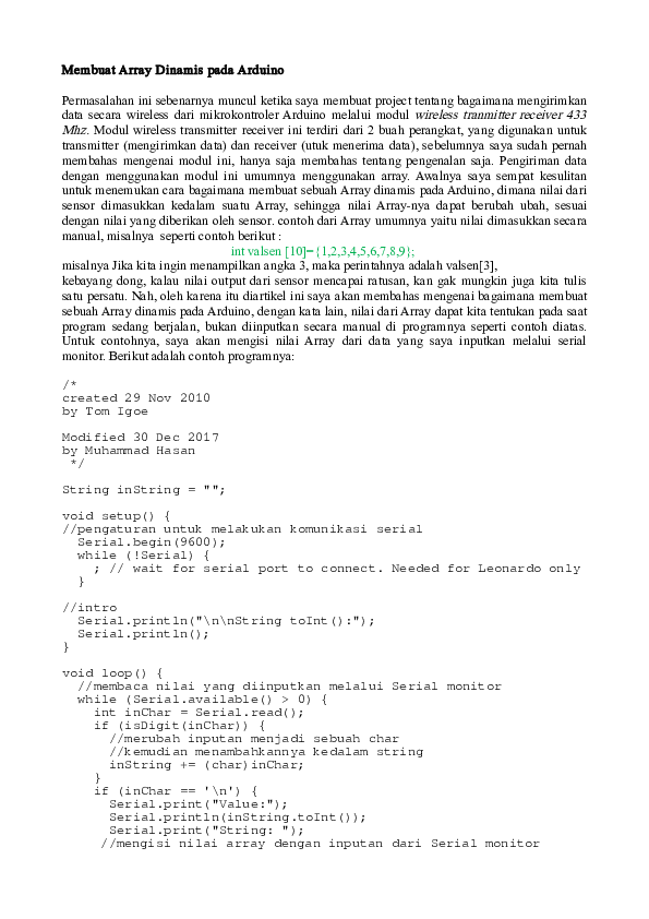 (PDF) Membuat Array Dinamis pada Arduino