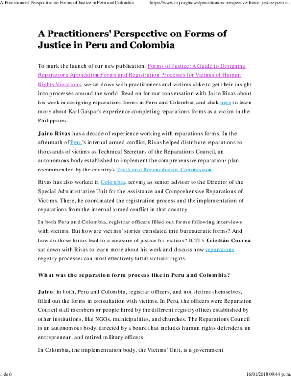 (PDF) A Practitioners' Perspective on Forms of Justice in Peru and Colombia