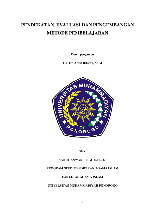 (DOC) PENDEKATAN EVALUASI DAN PENGEMBANGAN METODE PEMBELAJARAN Autosaved