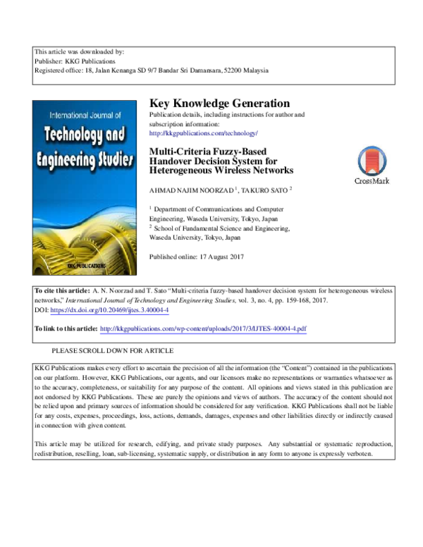 Pdf Multi Criteria Fuzzy Based Handover Decision System For Heterogeneous Wireless Networks