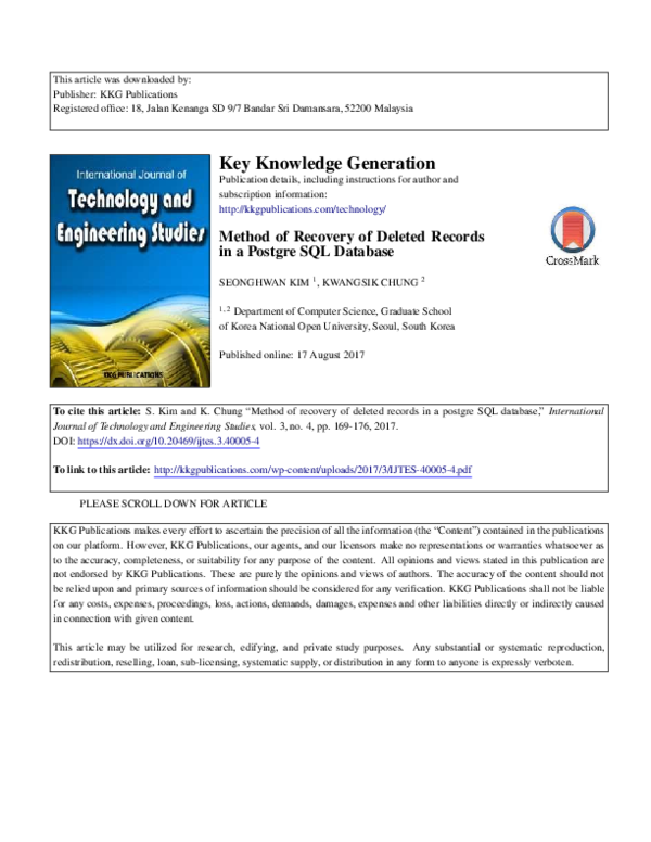 Pdf Method Of Recovery Of Deleted Records In A Postgre Sql Database