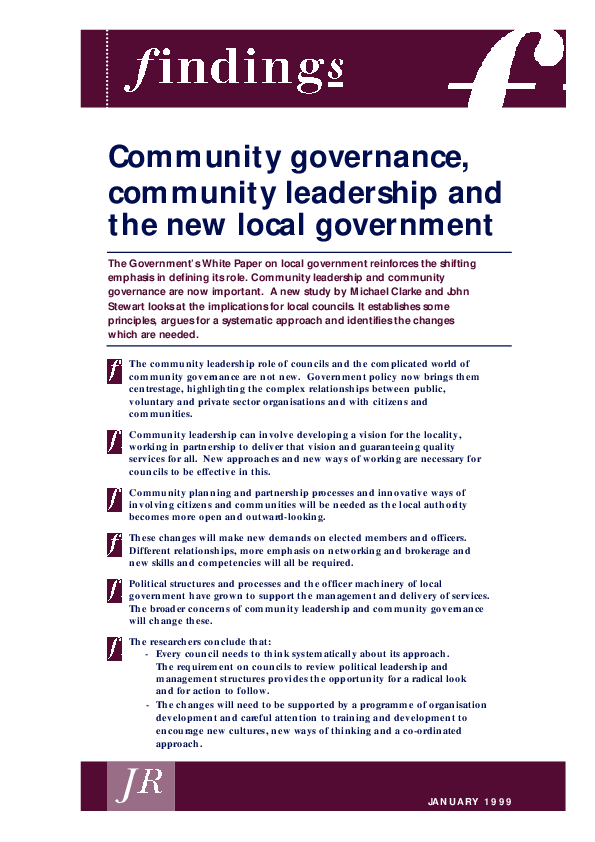 (PDF) Community governance, community leadership and the new local ...