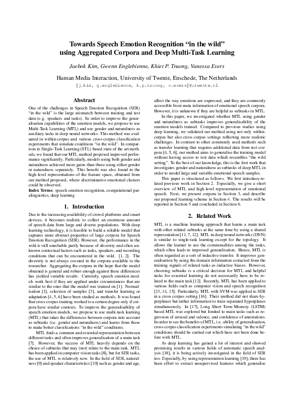 (PDF) Speech Emotion Recognition ‘in the Wild’ Using an Autoencoder | Mark Billinghurst ...