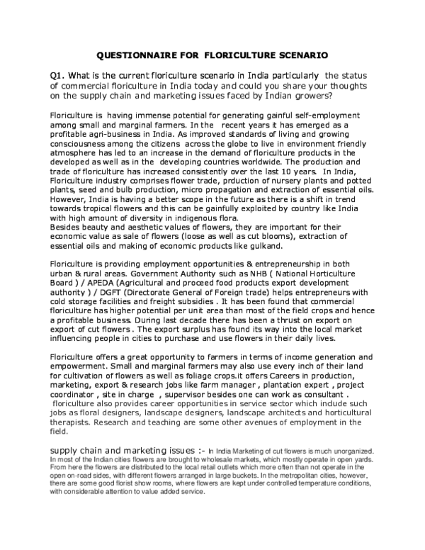 (DOC) QUESTIONNAIRE FOR FLORICULTURE SCENARIO