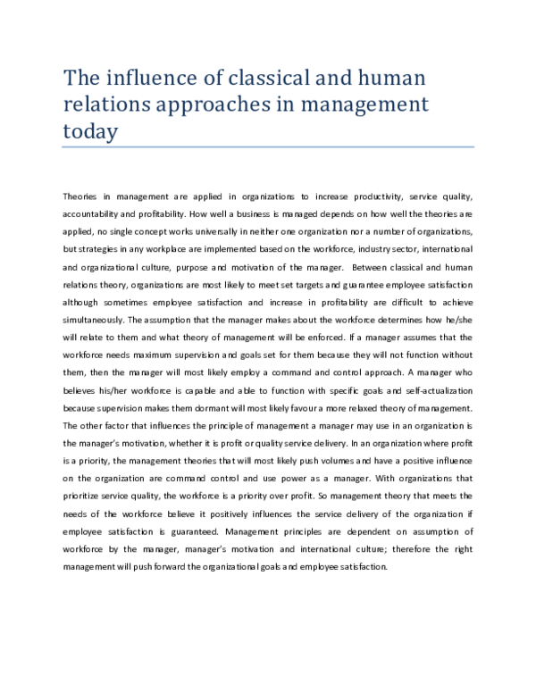 (DOC) The influence of classical and human relations approaches in ...