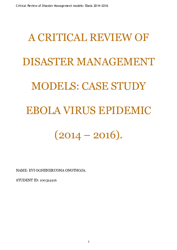 (DOC) A CRITICAL REVIEW OF DISASTER MANAGEMENT MODELS: CASE STUDY