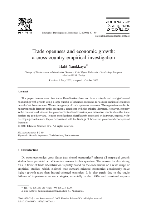 (PDF) Trade openness and economic growth: a cross-country empirical ...