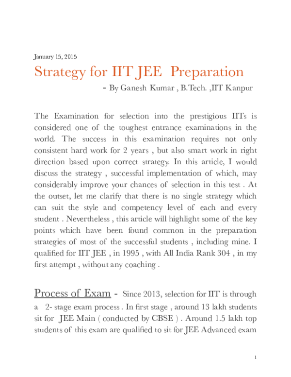 (PDF) Strategy for IIT JEE Preparation