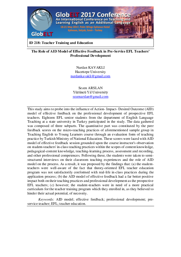 (DOC) The Role of AID Model of Effective Feedback in Pre-Service EFL ...