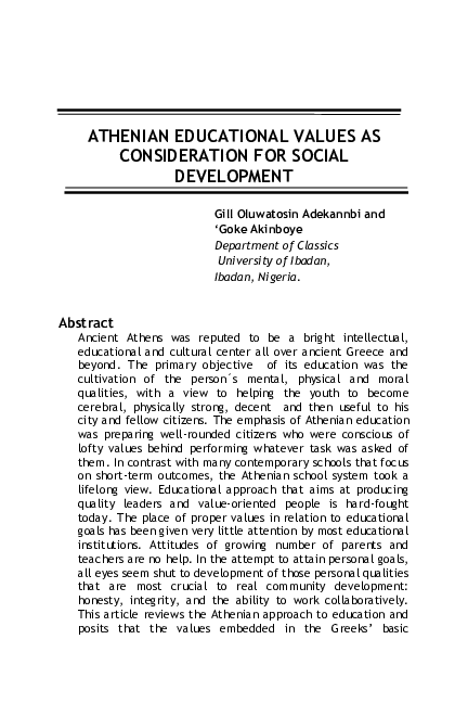 (DOC) ATHENIAN EDUCATIONAL VALUES AS CONSIDERATION FOR SOCIAL DEVELOPMENT