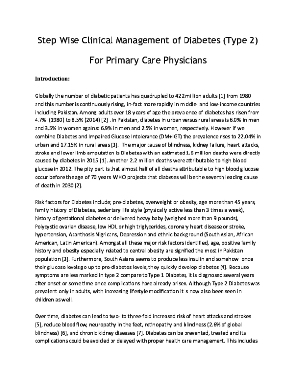 (DOC) Step wise management of Diabetes for Primary care physicians