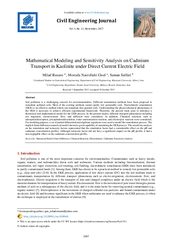(PDF) Mathematical Modeling and Sensitivity Analysis on Cadmium ...
