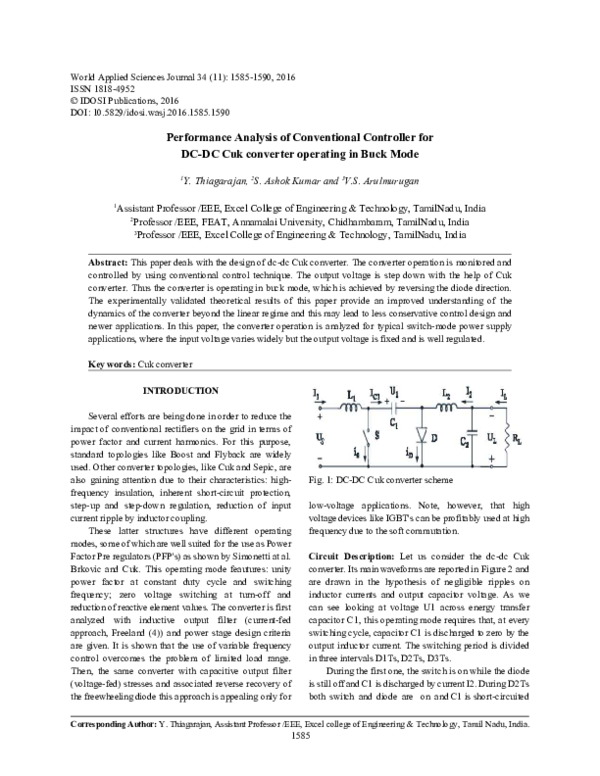 Pdf Performance Analysis Of Conventional Controller For Dc Dc Cuk