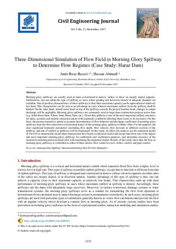 (PDF) Three-Dimensional Simulation of Flow Field in Morning Glory ...