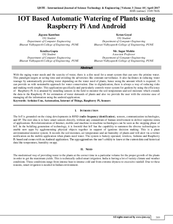 (PDF) IOT Based Automatic Watering of Plants using Raspberry Pi And Android