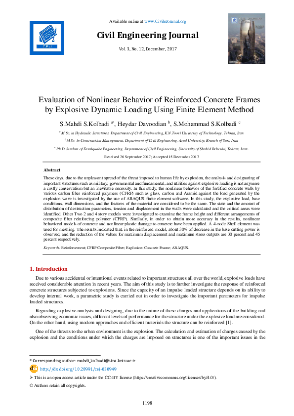 (PDF) Evaluation of Nonlinear Behavior of Reinforced Concrete Frames by Explosive Dynamic ...