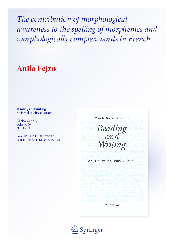 (PDF) Reading and Writing The contribution of morphological awareness ...