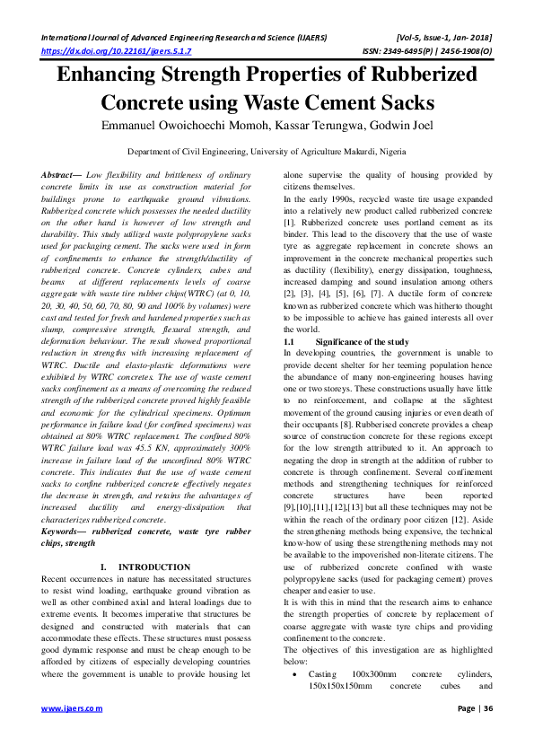 (PDF) Enhancing Strength Properties of Rubberized Concrete using Waste Cement Sacks