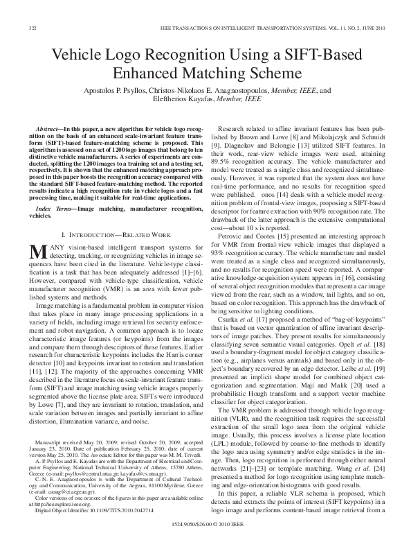 (PDF) Vehicle Logo Recognition Using a SIFT-Based Enhanced Matching Scheme