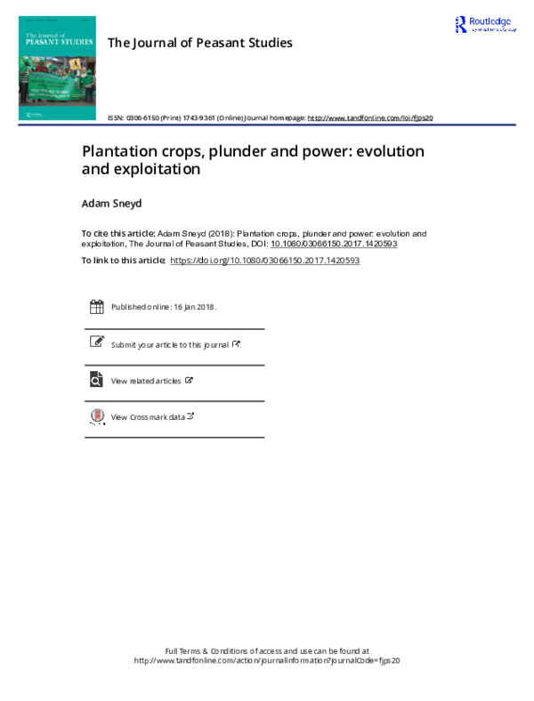 (PDF) The Journal of Peasant Studies Plantation crops, plunder and ...