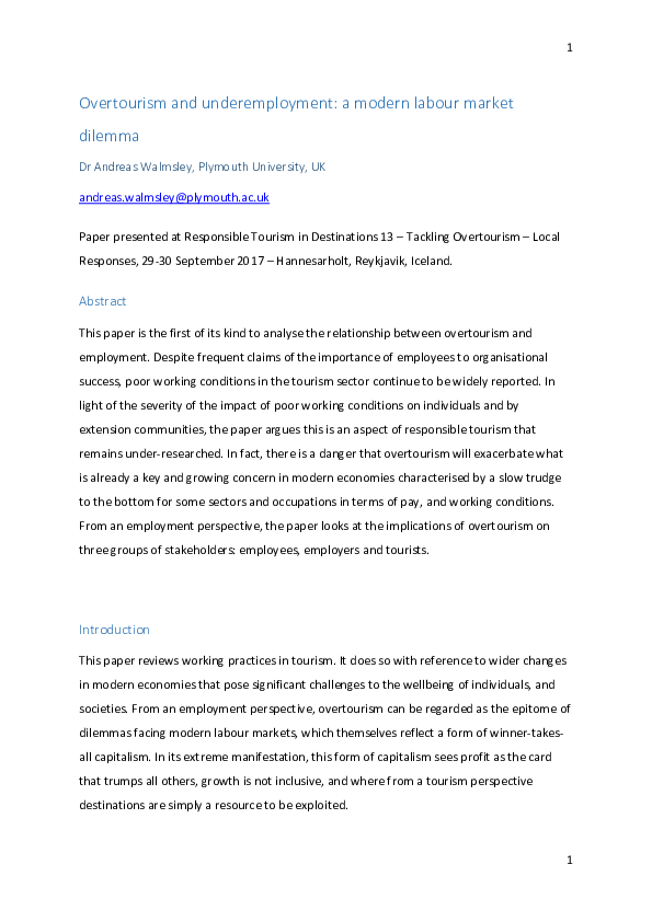 (PDF) Overtourism and underemployment: a modern labour market dilemma