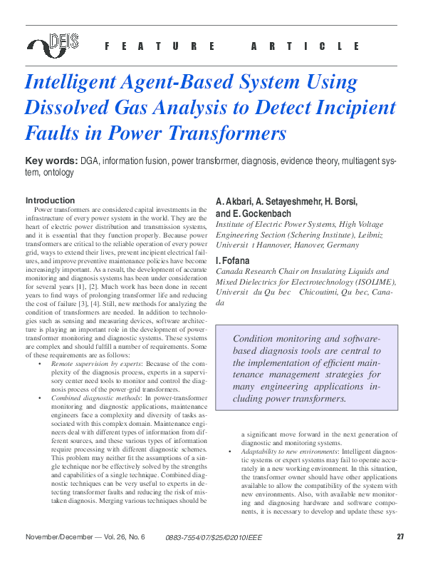 (PDF) Intelligent Agent-Based System Using Dissolved Gas Analysis to ...