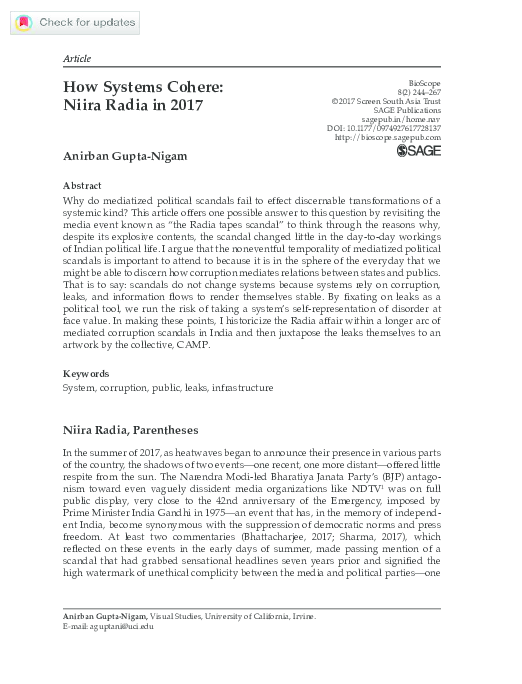 (PDF) How Systems Cohere: Niira Radia in 2017