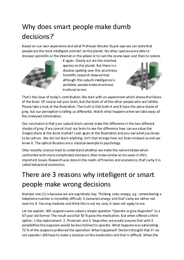 (DOC) Why does smart people make dumb decisions? 1