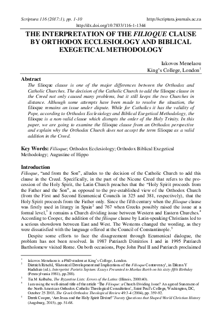 (PDF) THE INTERPRETATION OF THE FILIOQUE CLAUSE BY ORTHODOX ...
