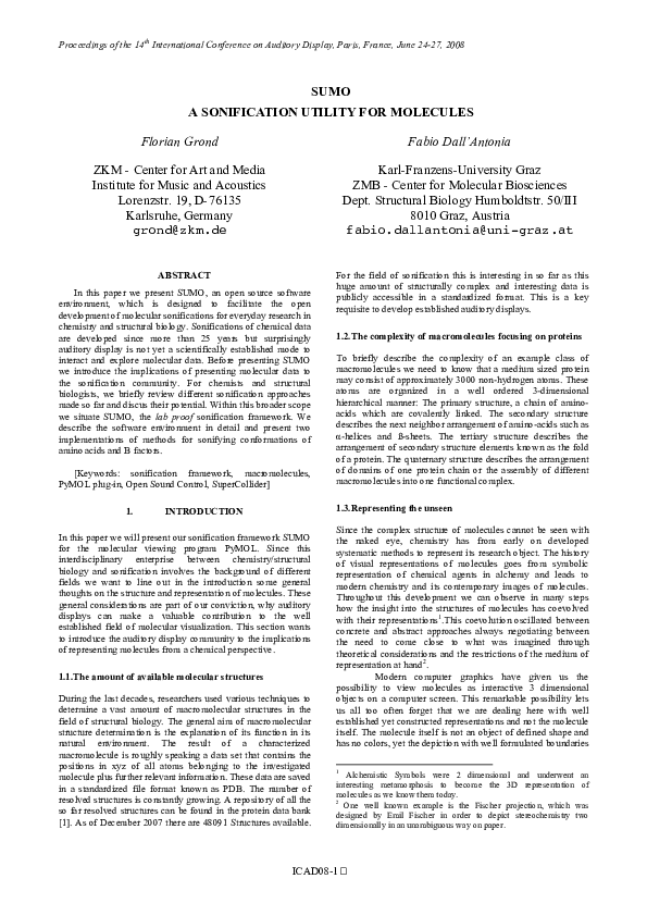 (PDF) Sumo. A Sonification Utility for Molecules