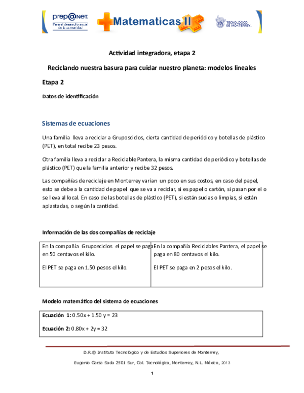 (DOC) Actividad integradora, etapa 2 Reciclando nuestra basura para cuidar nuestro planeta ...