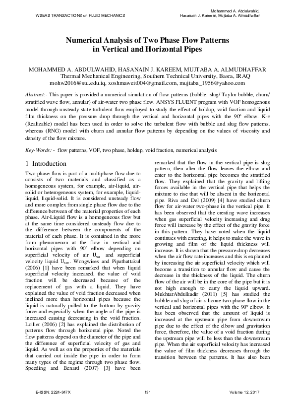 Pdf Numerical Analysis Of Two Phase Flow Patterns In Vertical And Horizontal Pipes