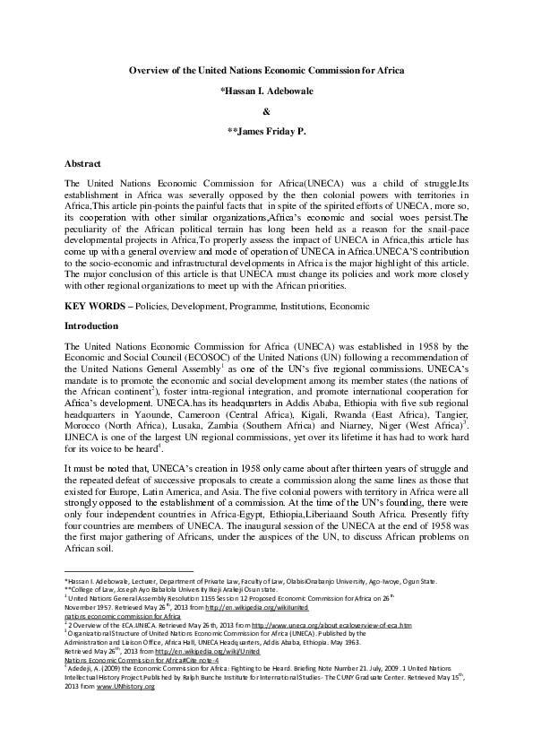 (PDF) Overview of the United Nations Economic Commission for Africa