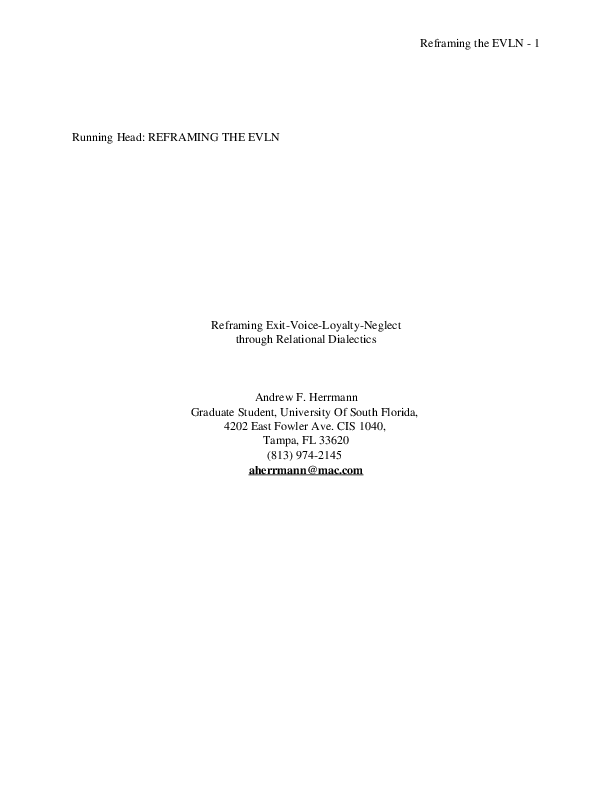 (DOC) Reframing exit-voice-loyalty-neglect through relational dialectics