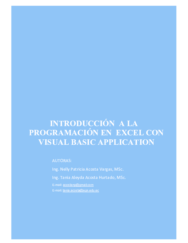 (PDF) INTRODUCCIÓN A LA PROGRAMACIÓN EN EXCEL CON VISUAL BASIC APPLICATION AUTORAS