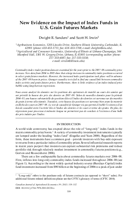 (PDF) New Evidence on the Impact of Index Funds in U.S. Grain Futures ...
