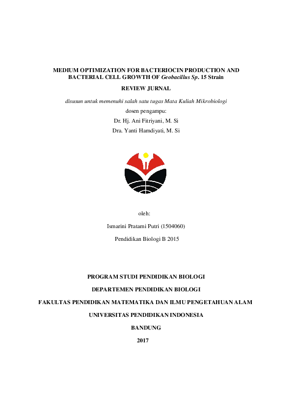 (PDF) MEDIUM OPTIMIZATION FOR BACTERIOCIN PRODUCTION AND BACTERIAL CELL ...